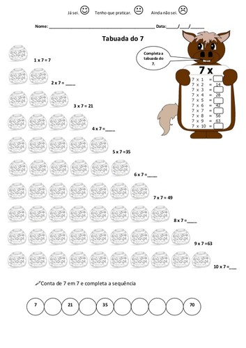 Ficha de tabuada do 7